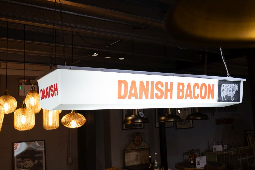 Vintage Light Up Large Hanging Danish Bacon Sign | Peppermill Interiors