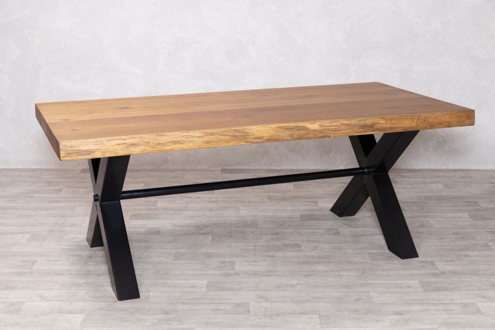 Solid Oak Live Edge Dining Table with Metal Base Range | Peppermill ...