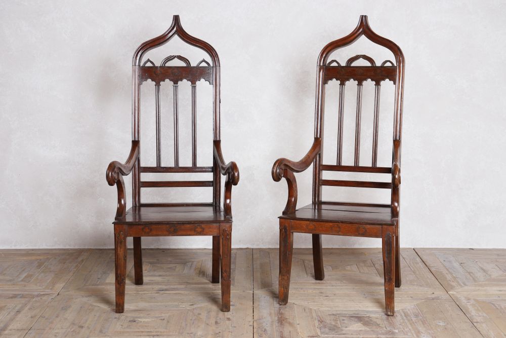 Pair of High Back Gothic Chairs | Peppermill Interiors