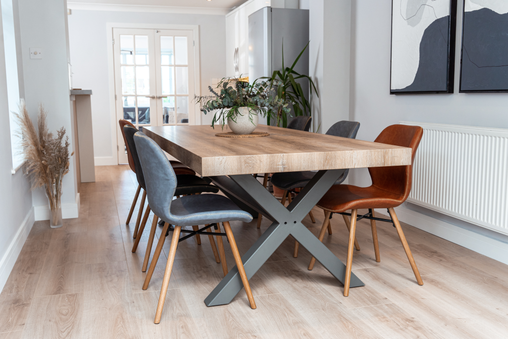 Rutland Oak Effect X-Frame Dining Table | Peppermill Interiors