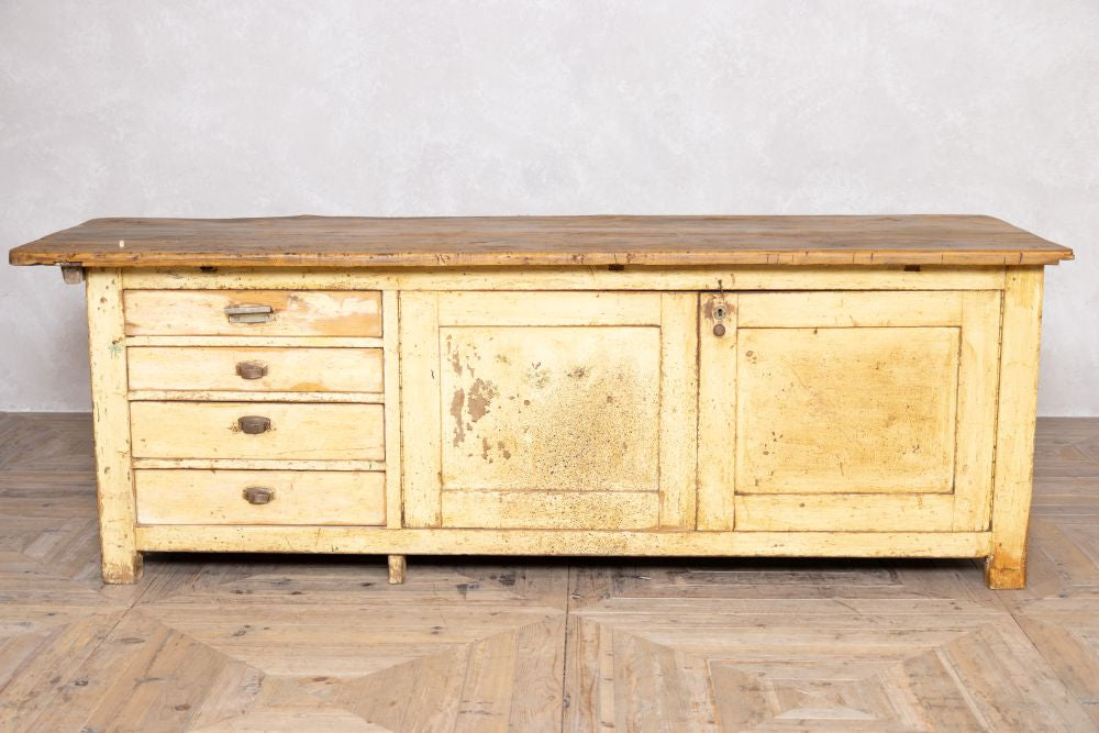 Yellow Industrial Circa 1920s Workbench | Peppermill Interiors